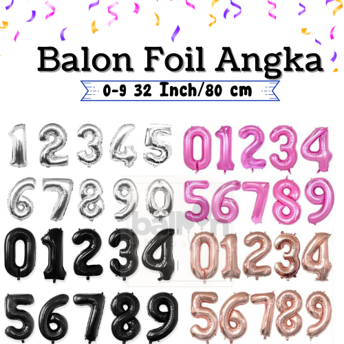 Jual Foil Balloon Number Large/Balon Foil Angka Jumbo 0-9 Lengkap 32 ...
