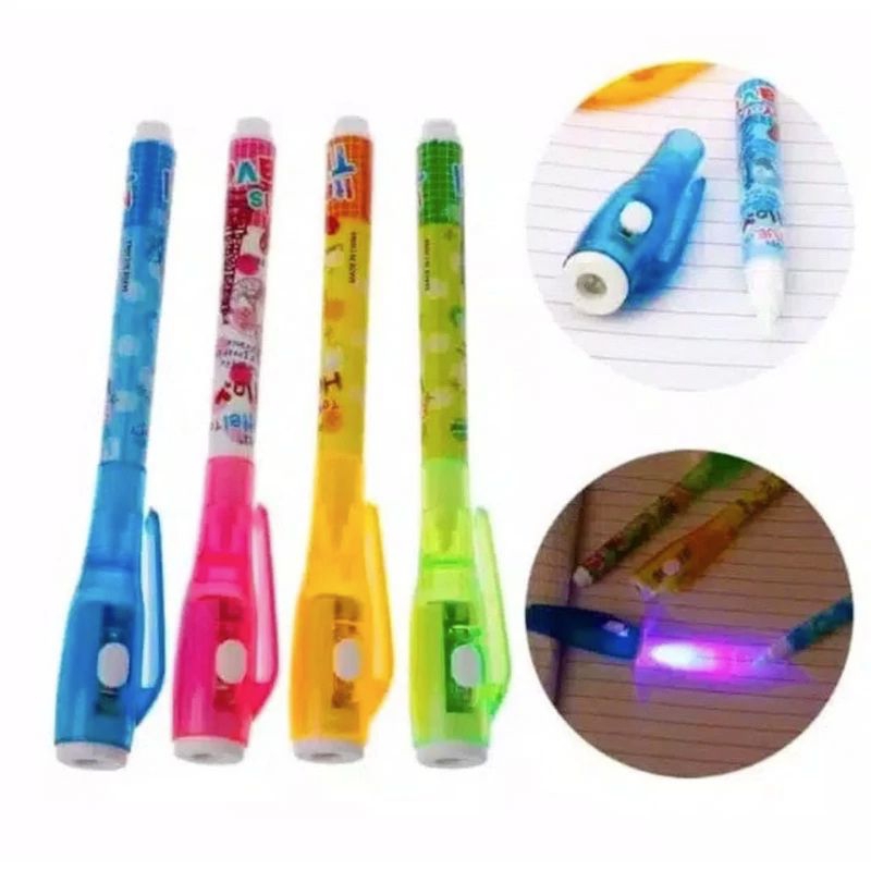 Jual Pulpen Contek Tinta Transparan Set Senter Pen Ajaib UV Led ...