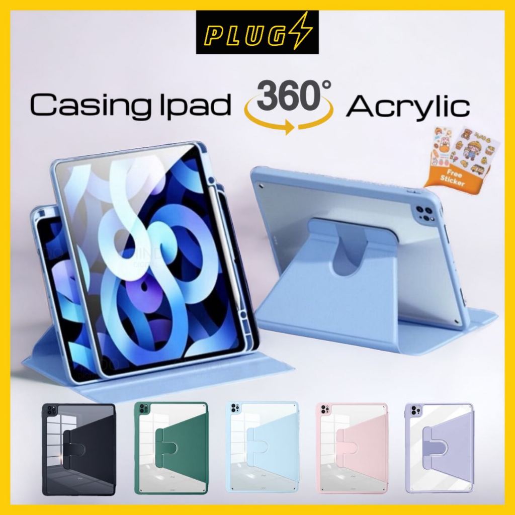 Jual [COD] PLUGS Acrylic 360° Rotate Flip iPad Case FREE DIY STICKER ...