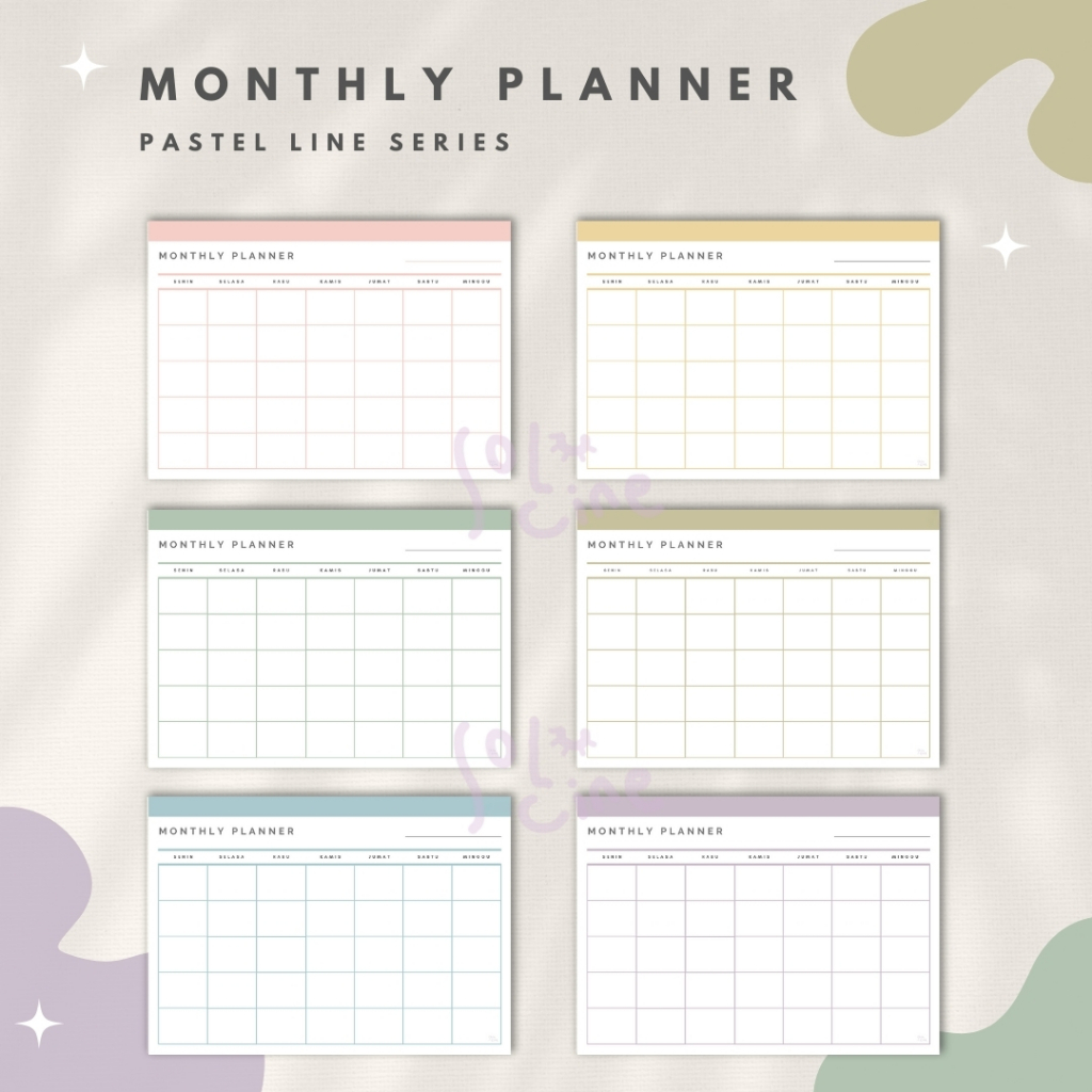 Jual Monthly Planner - Pastel Line / Wall Planner Reuseable (Free ...