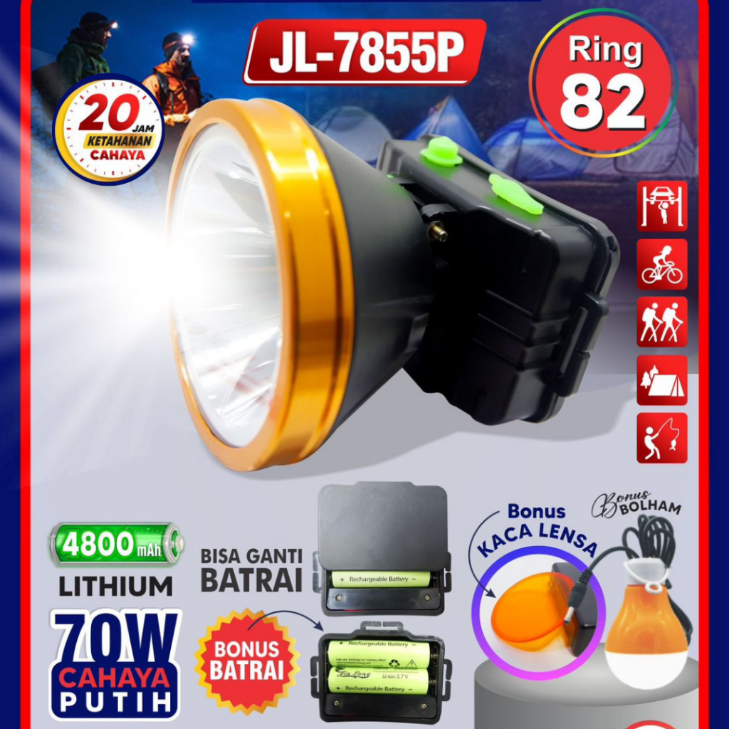 Jual JL-7855P HEADLAMP SENTER KEPALA LED 70 WATT CAHAYA PUTIH FREE ...