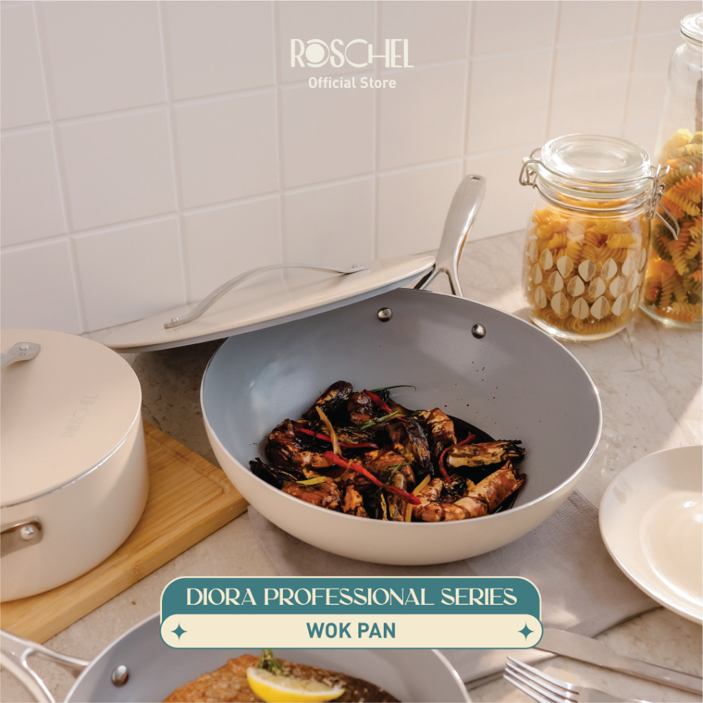 Jual Roschel Diora Professional Wok Pan + Lid 24 cm , 28 cm Ceramic Non ...