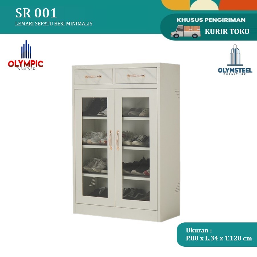 Jual Rak Sepatu Pintu Kaca Full White Olymsteel | Rak Sepatu Besi Susun Minimalis / Rak Sepatu ...