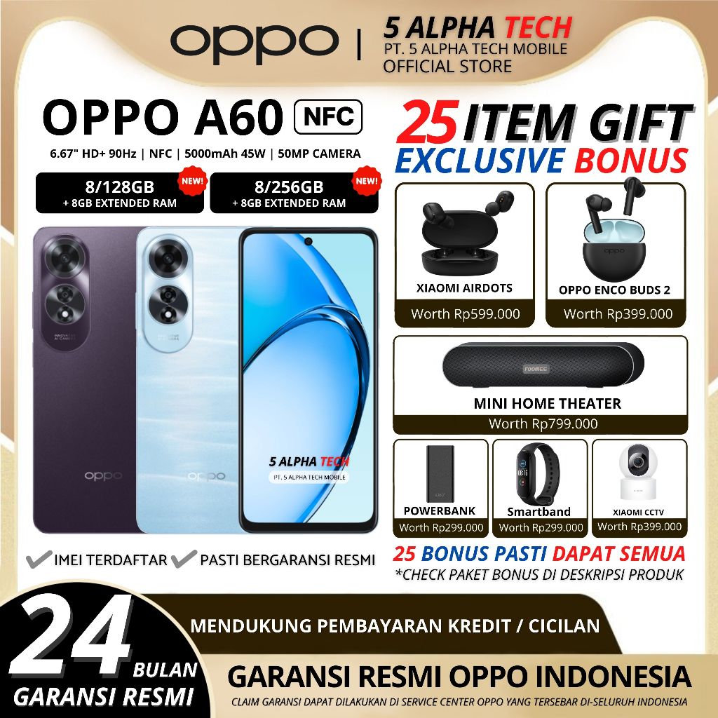 Jual OPPO A60 NFC 8/256GB ( +8GB Extended Ram ) Garansi Resmi Oppo | Shopee Indonesia