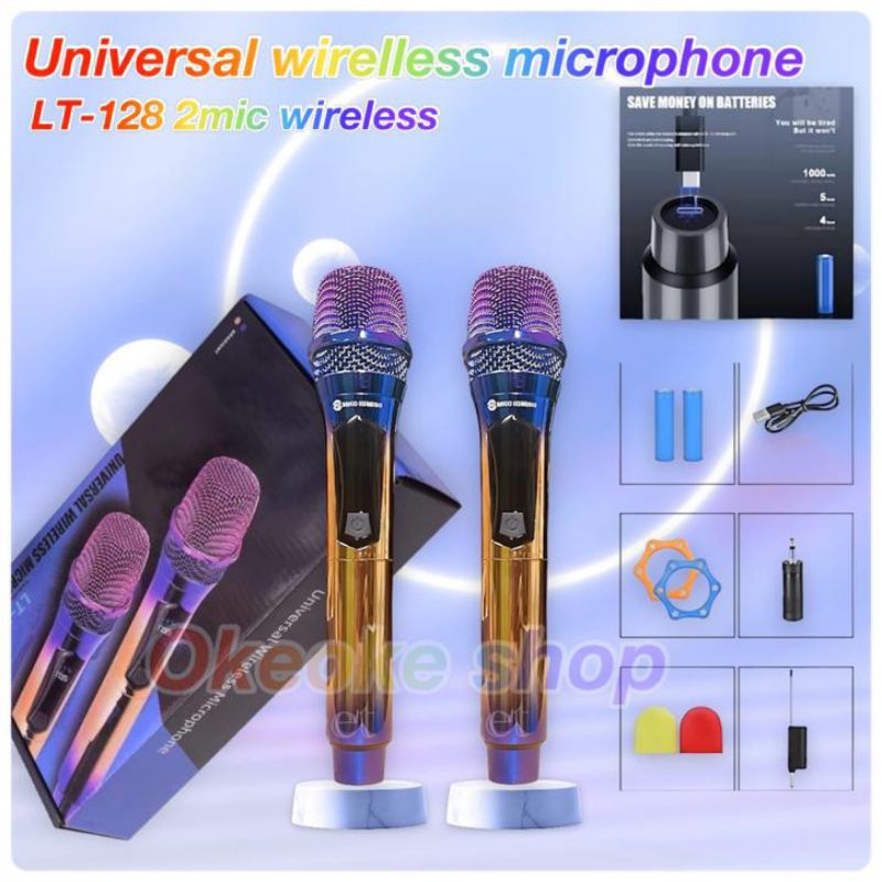 Jual Mic Wireless LT-128 Rainbow Mic Karaoke dengan receiver 2 Mic ...