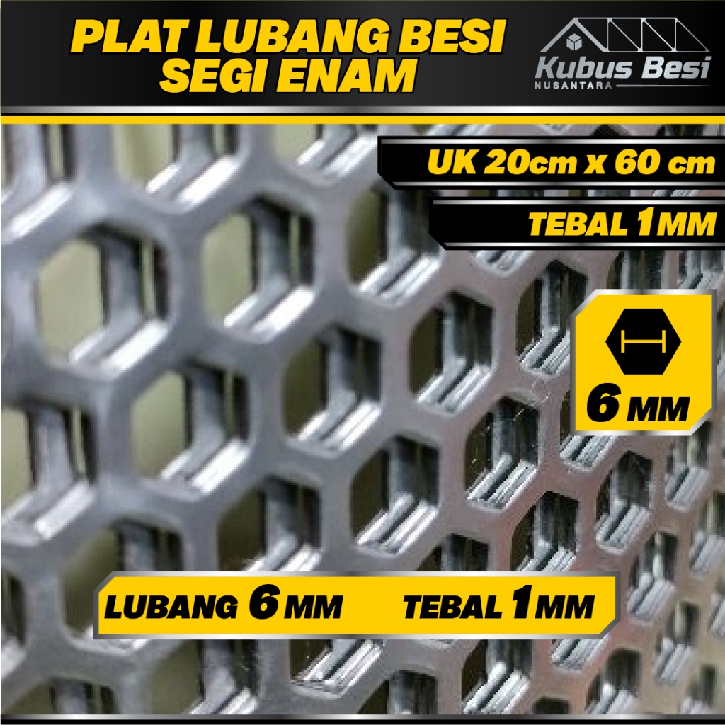 Jual 20x60 cm - Plat Lubang Hexagonal 6 mm - Tebal 1 mm. Ram Gril/Plat ...
