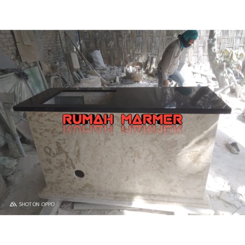 Jual Meja Bar Dapur Batu Granit Hitam Variasi Batu Marmer Putih + Pintu ...