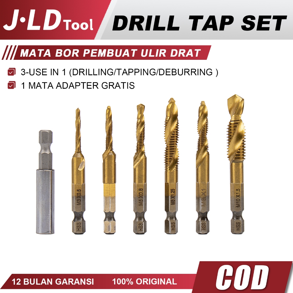 Jual JLD 6PCS Mata Bor Pembuat Ulir Drat Hex Twist Spiral Tapper Baut ...