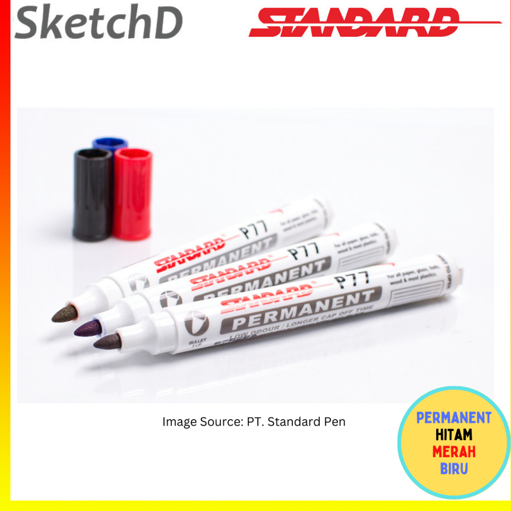 Jual Spidol Permanent Standard P-77 Marker Hitam Biru Merah | Shopee ...