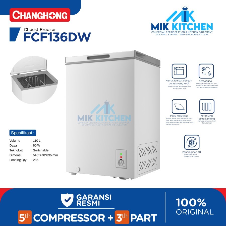 Jual CHANGHONG Chest Freezer FCF136DW / FCF-136-DW / FCF 136 DW 110 ...