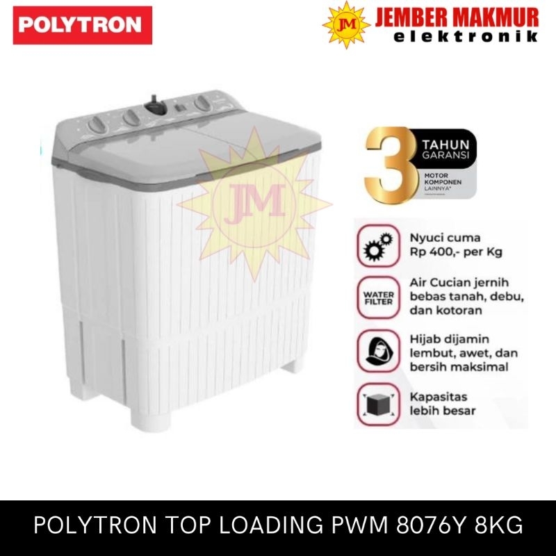 Jual POLYTRON Mesin cuci pwm 8076 8kg POLYTRON | Shopee Indonesia