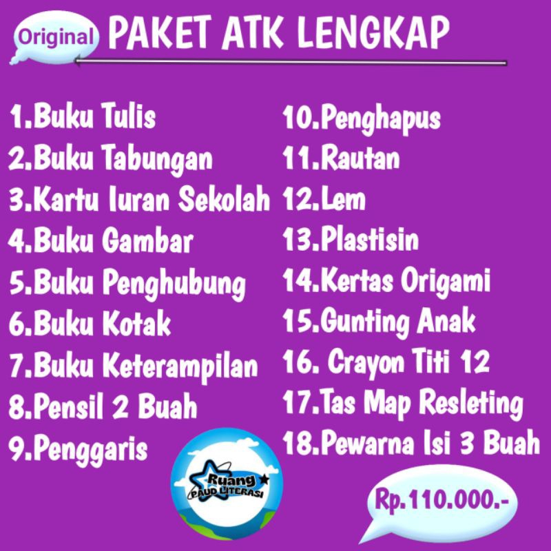 Jual ORI|PAKET ATK LENGKAP - ALAT TULIS SEKOLAH|TK-PAUD-RA-KB-TPA ...