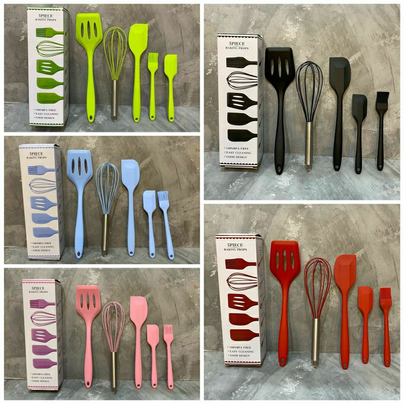 Jual Spatula Silikon Tahan Panas isi 5pcs, Spatula Set Peralatan Masak ...