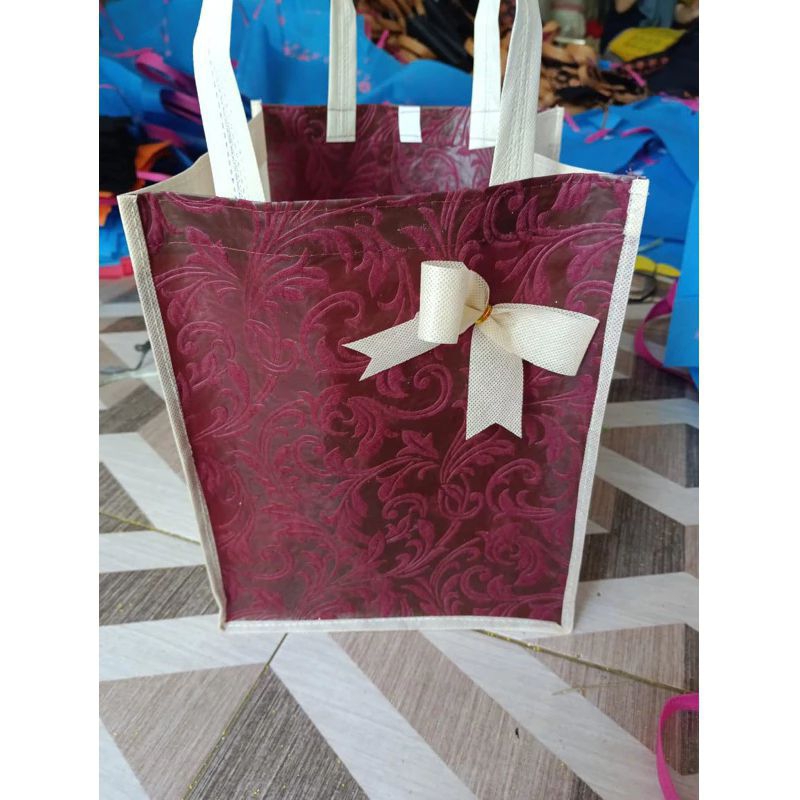 Jual (1 LUSIN = 12 PCS) GOODIE BAG HAJATAN MOTIF PITA 22x22 CM TINGGI 30 CM / TAS HAJATAN ...