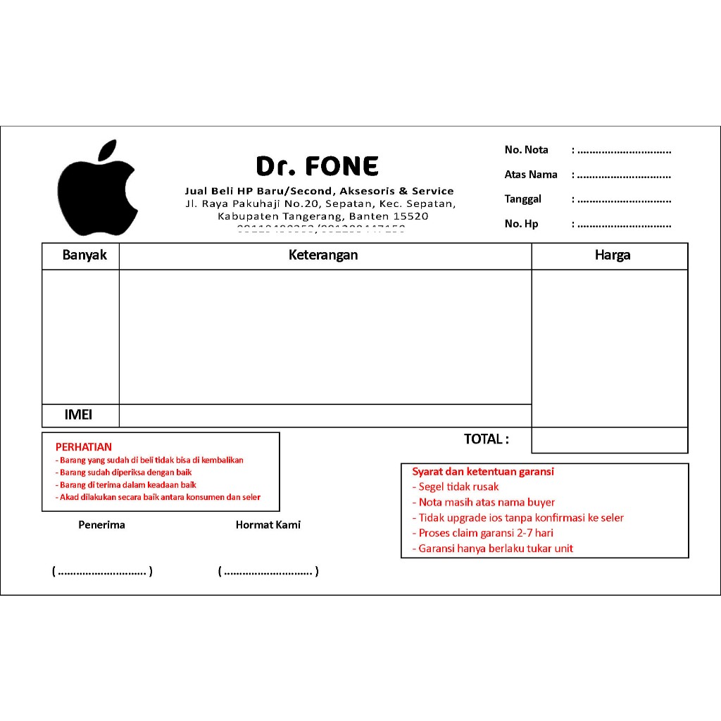 Jual nota penjualan hp | nota konter hp custome | nota jual hanphone ...