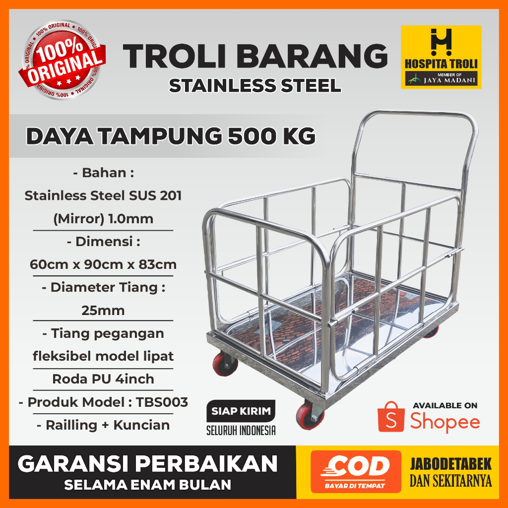 Jual Troly Barang Kapasitas 500kg Troli Barang Railling Trolly Barang ...