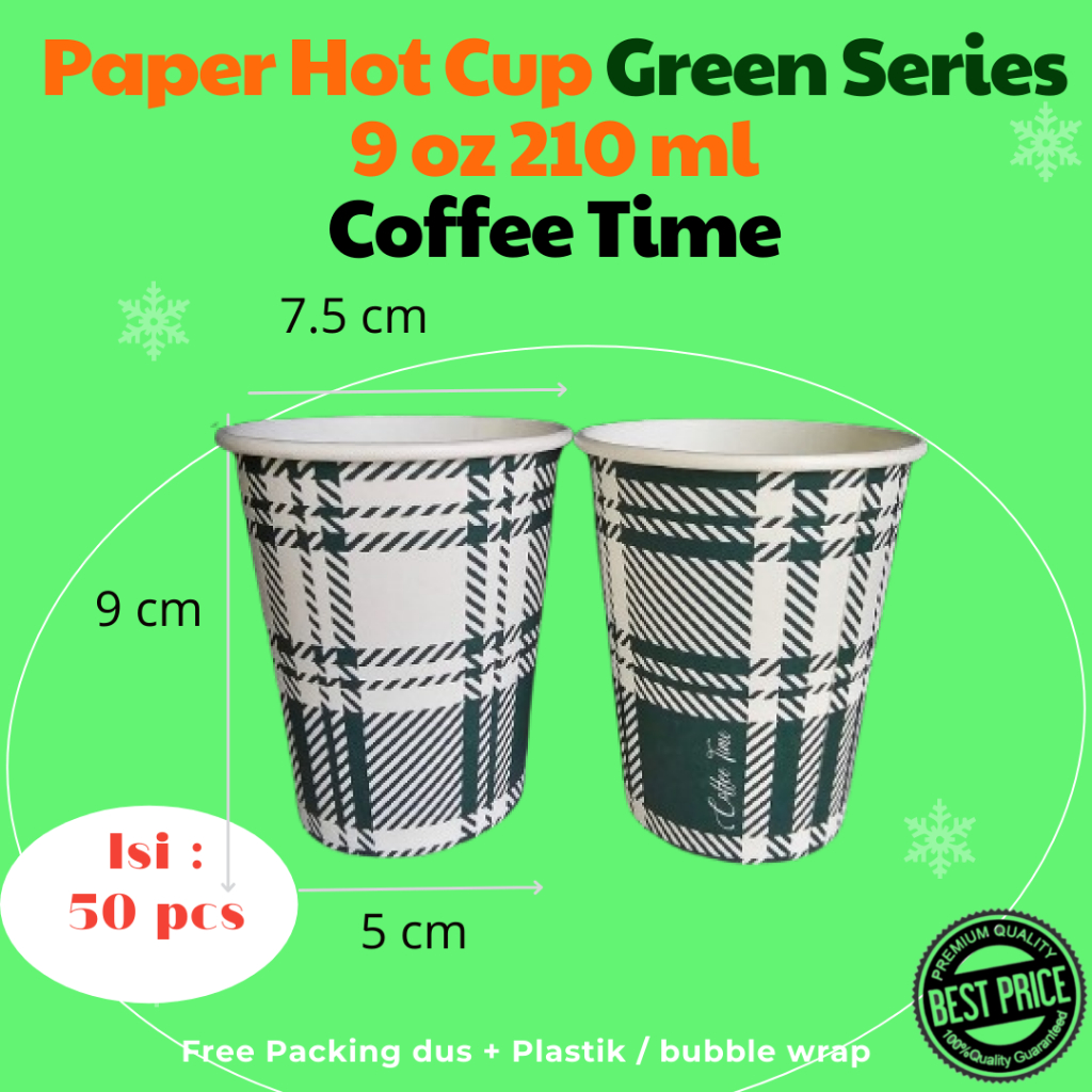 Jual Paper Hot Cup Gelas kertas 9 oz 210ml Motif COFFEE TIME isi 50 pcs Green Series gelas ...