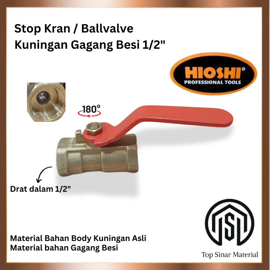 Jual Stop Kran Kuningan 1/2" HIOSHI l Ball Valve Keran 1/2 Inci Inch | Shopee Indonesia