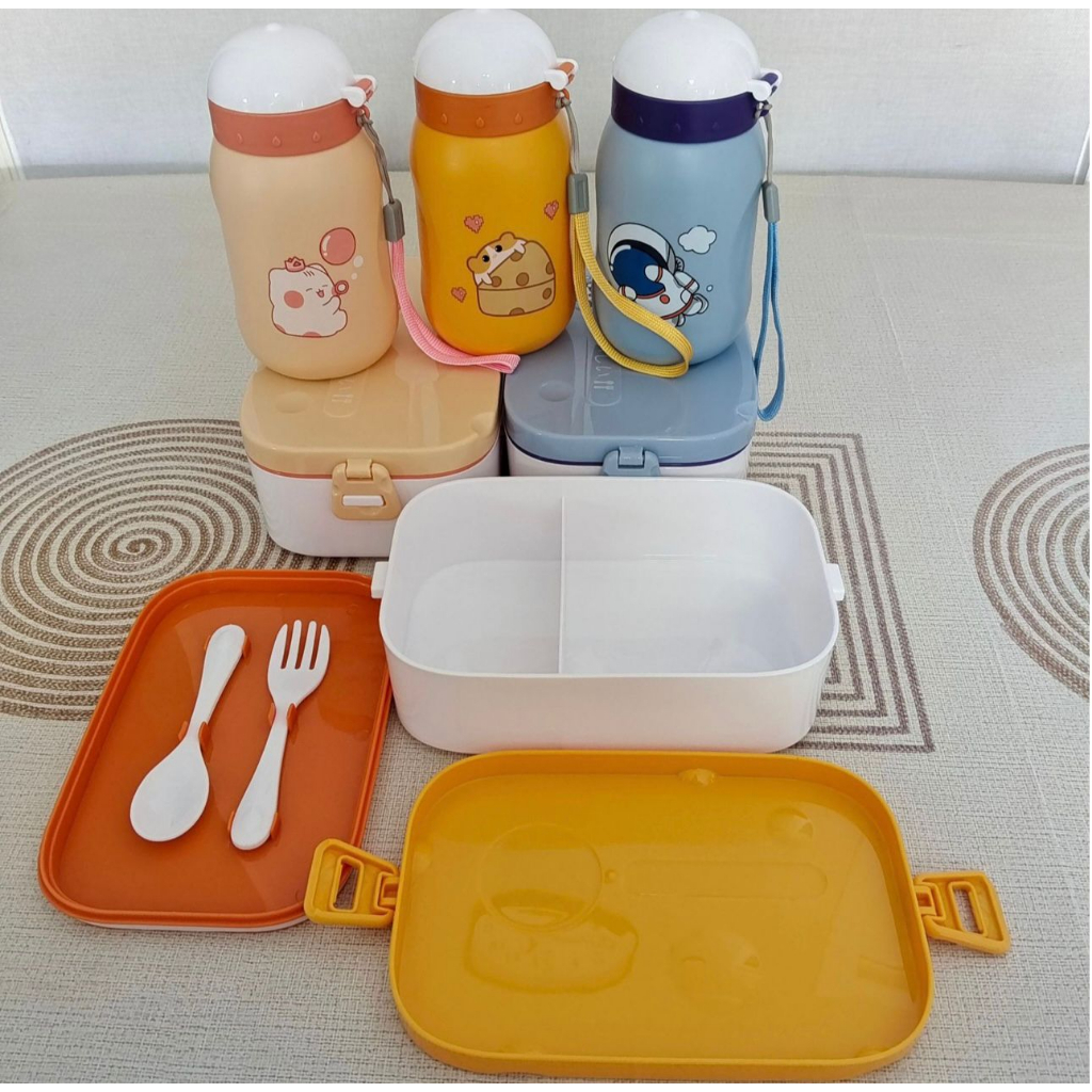 Jual KOTAK MAKAN SET SEKAT 2 DENGAN SET SENDOK GARPU SUMPIT dan Botol Minum / LUNCHBOX IM - 23 ...