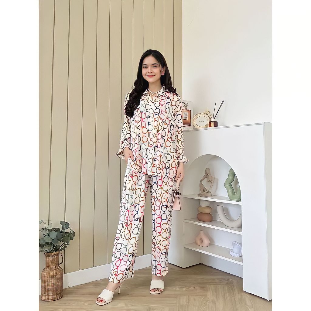 Jual One Set Piyama Setelan Rayon Pajamas Viscose Motif Terbaru Wanita Dewasa Lengan Panjang ...