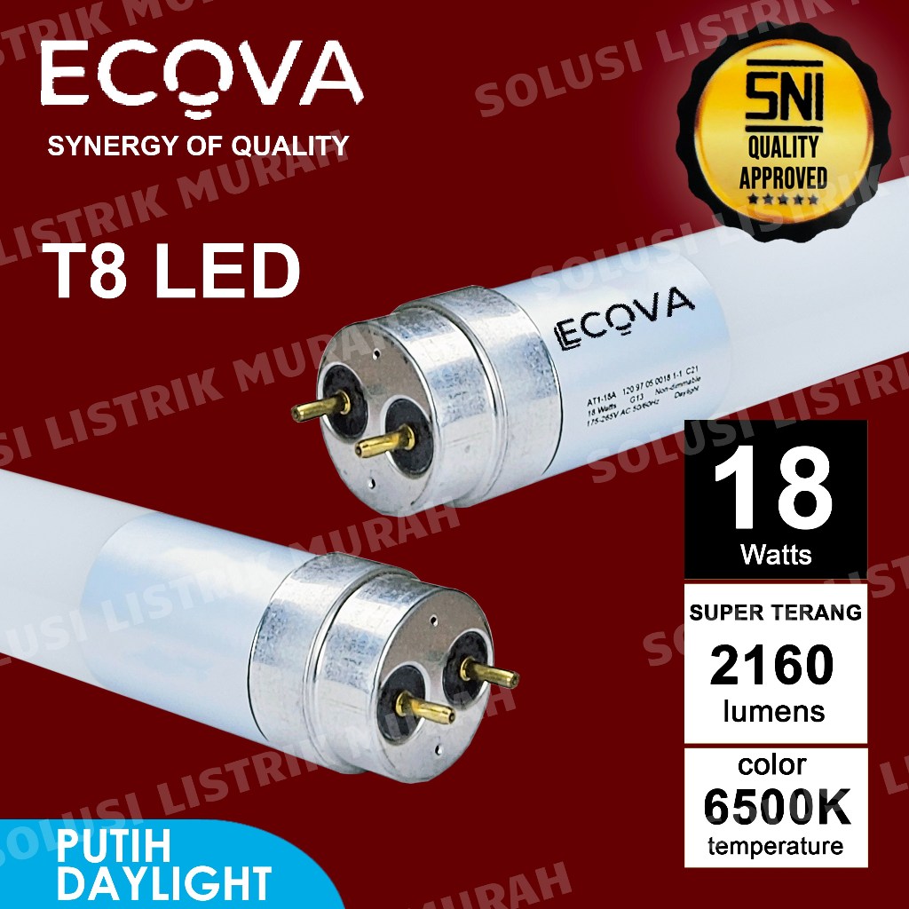 Jual LAMPU LED T8 TUBE LAMPU ECOVA T8 TUBE 18 WATT & 9 WATT PUTIH KAP LAMPU TL LED LAMPU NEON T8 ...