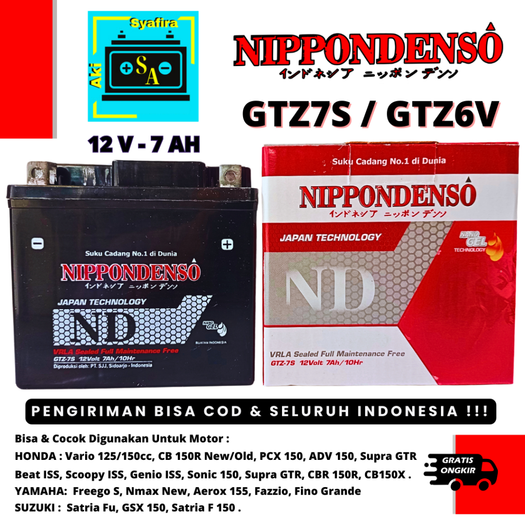 Jual AKI MOTOR SONIC, SUPRA GTR, CBR 150, ADV 150 NIPPONDENSO GTZ7S GEL | Shopee Indonesia