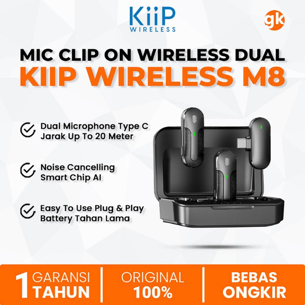 Jual KIIP Wireless M8 Mic Clip On Dual Wireless Type C AI Noise ...