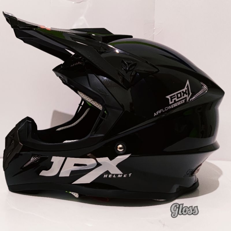 Jual Helm Cross JPX Cross Fox 1 Solid Black Glossy + Goggle 100 murah ...