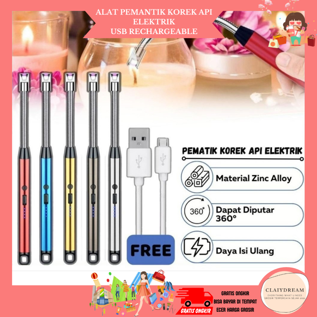 Jual CLAIYDREAM Pematik Korek Api Torch Elektrik USB 360° / Windproof ...