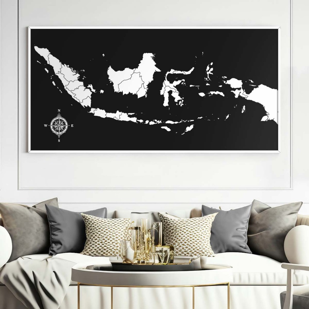 Jual Bingkai Pigora Hiasan Dinding Peta Indonesia 120x60cm Pajangan ...