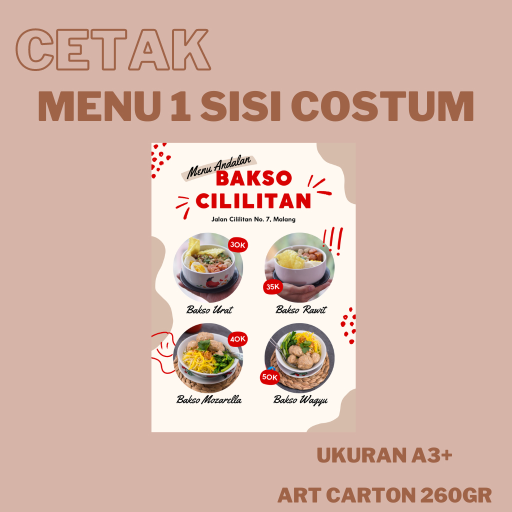 Jual Cetak Buku Menu Costum | Menu Makanan & Minuman | Design Bebas | 1 ...