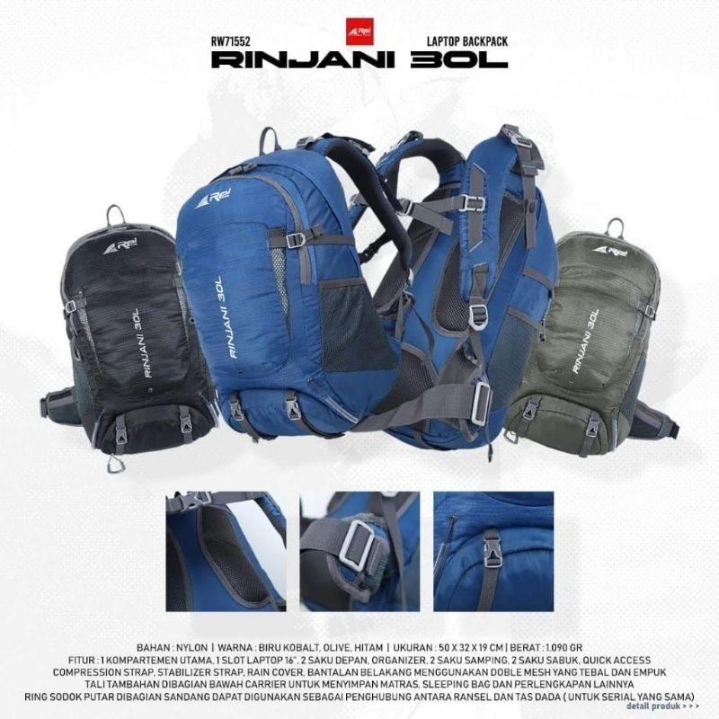 Jual Tas Ransel Pria Rinjani 30L+Raincover Arei Outdoorgear | Shopee ...