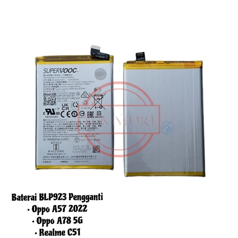Jual BATERAI BATTERY OPPO A57 4G 2022 / A78 5G / REALME C51 BLP923 ...