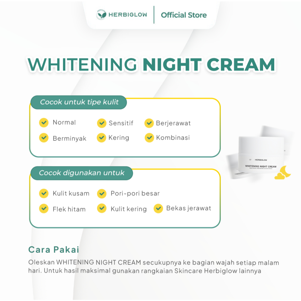 Jual HERBIGLOW - WHITENING NIGHT CREAM 10 gr dengan 10x Chromabright ...