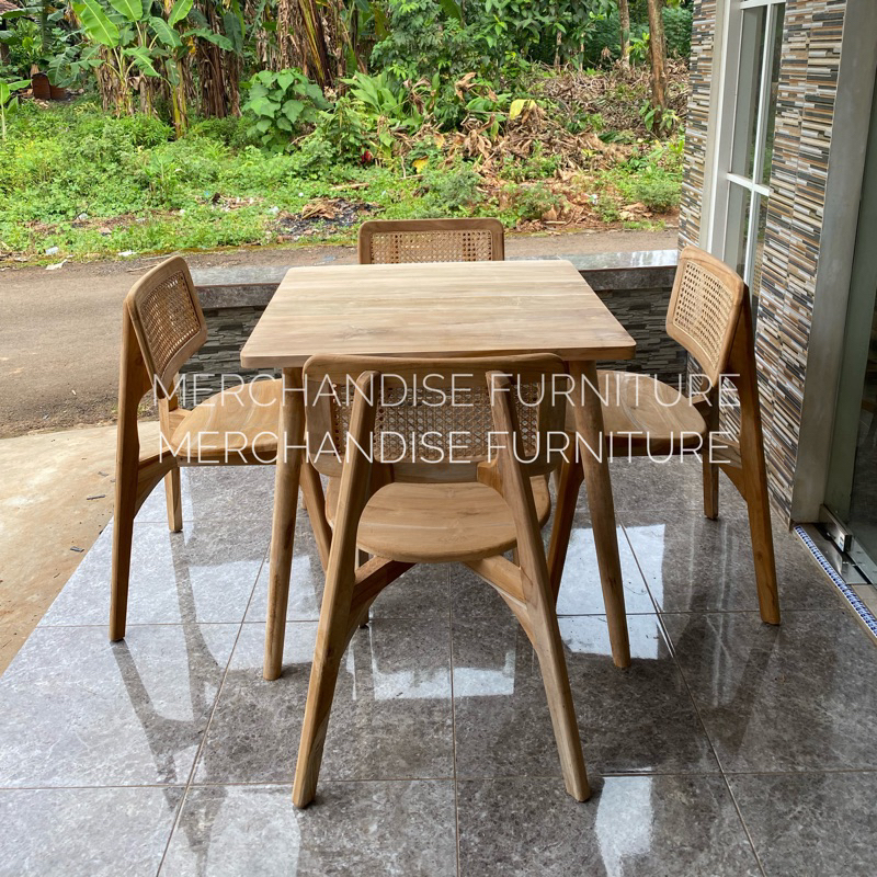 Jual Satu Set Meja Makan Cafe Resto Jati Rotan Kursi TV - Kursi Cafe Terbaru - Meja Makan Murah ...