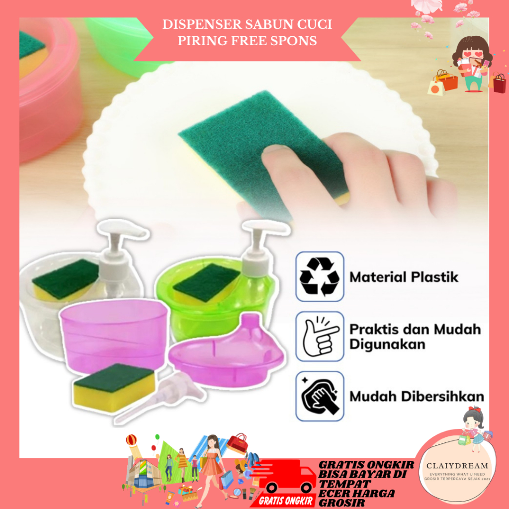 Jual CLAIYDREAM Tempat Sabun Bulat + Spons Cuci Piring (2in1) Dispenser ...