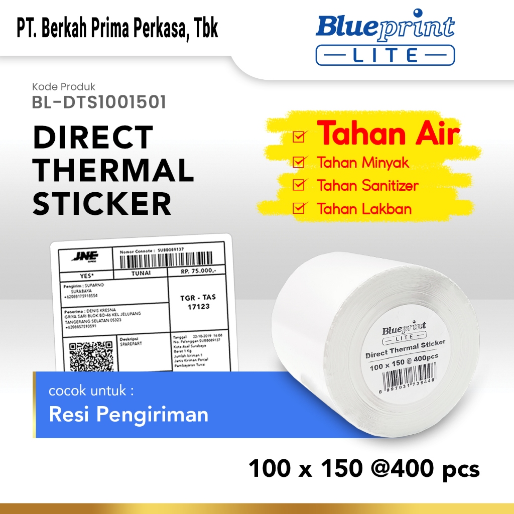 Jual Direct Thermal Sticker 100 x 150 Stiker Label Resi BLUEPRINT Lite 100x150 mm Isi 400pcs ...