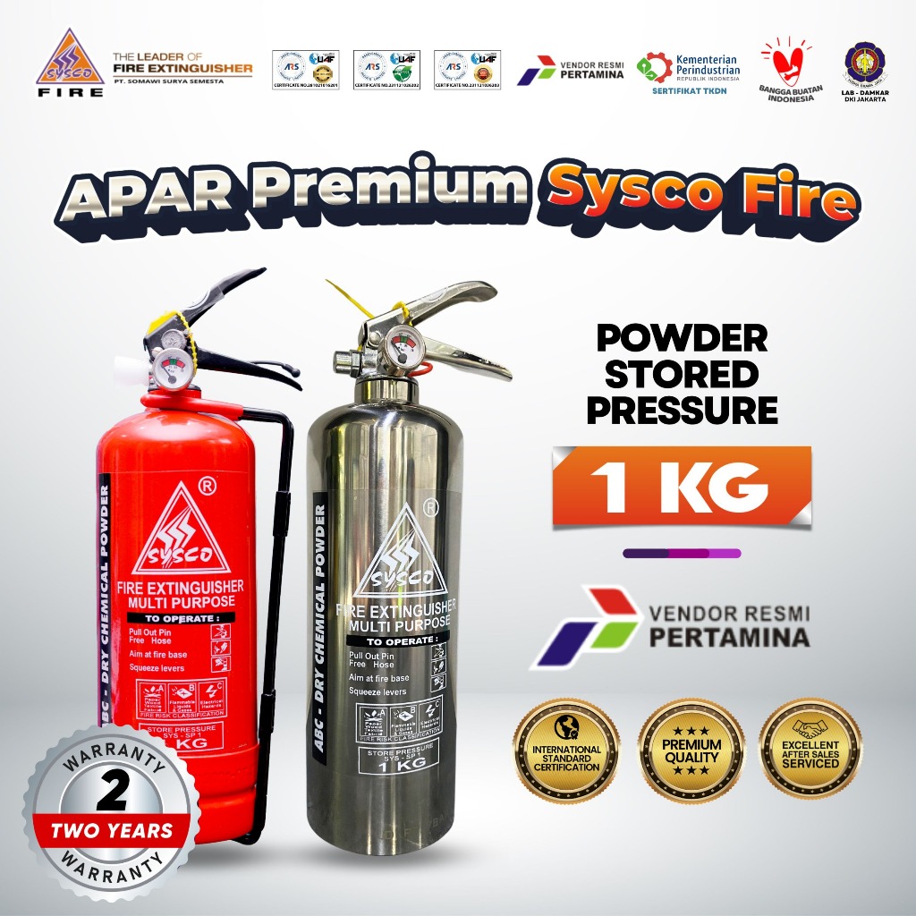 Jual APAR 1 Kg Premium SYSCO FIRE - POWDER Store Pressure - Alat Pemadam Api Kebakaran Mobil ...