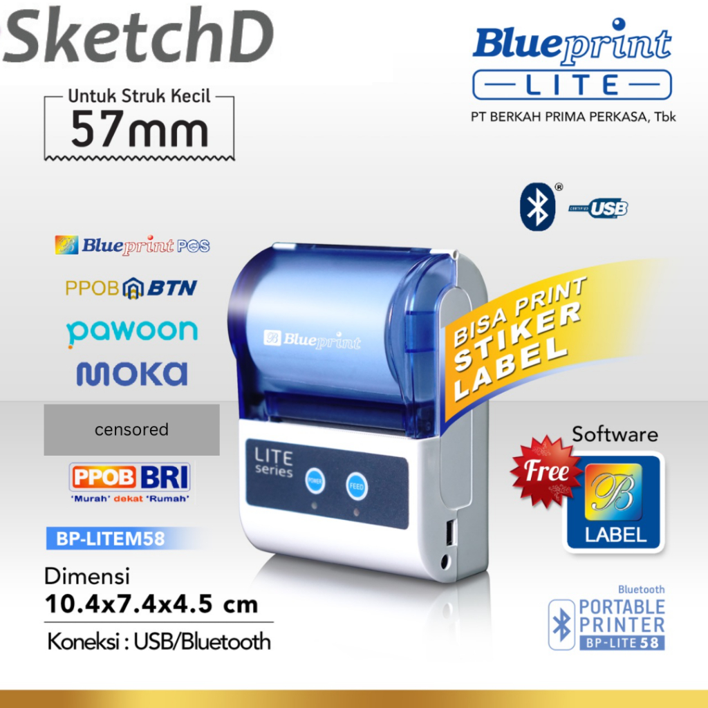 Jual Printer Struk Kasir Thermal Label Blueprint BP LITE 58 Koneksi ...