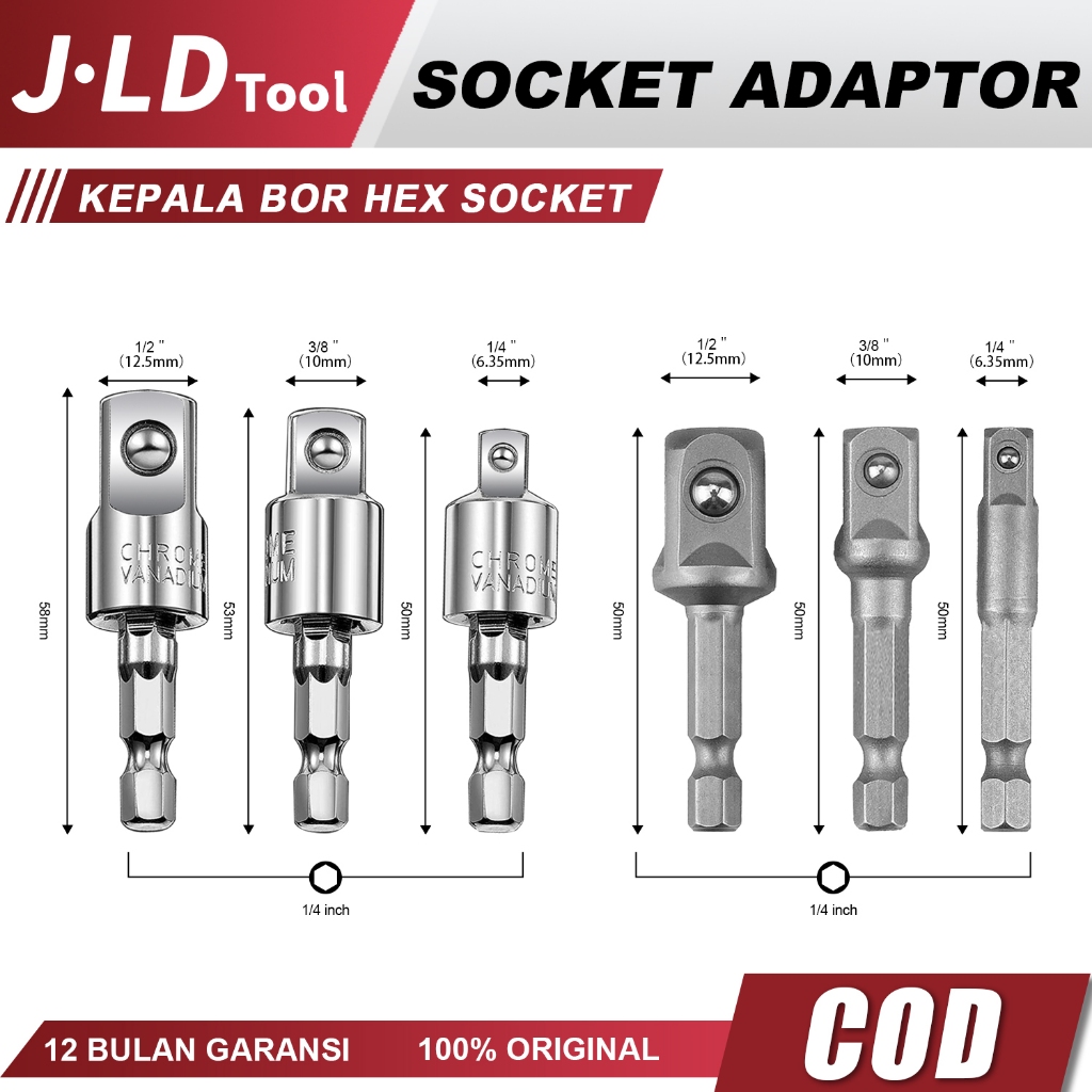 Jual JLD 3PCS Adaptor Kepala Bor Hex Kunci Socket Impact Driver ...