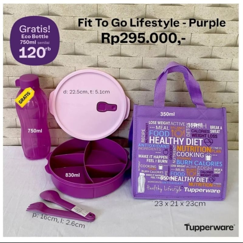 Jual Tupperware Fit to go 1set Bekal,sendok,bottel dan tas(2 warna ...