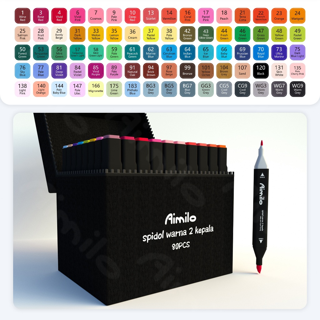 Jual [READY] Aimilo Spidol Warna Warni 1 Set Sketch Marker 2 Tip Touch ...