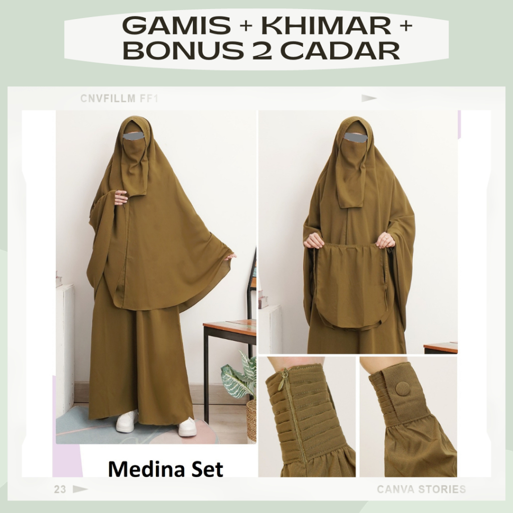 Jual Medina Set Gamis Syari Setelan Khimar dan Cadar Bahan Wolfis Lux Size S-XXL/ Gamis Syari ...