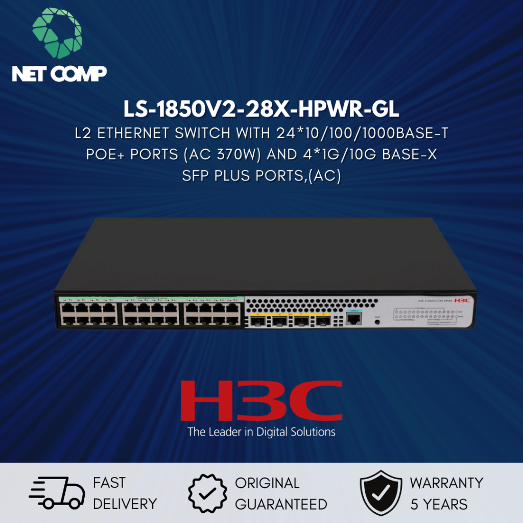 Jual H3C LS-1850V2-28X-HPWR-GL L2 Ethernet Switch with 24*10/100/1000BASE-T PoE+ Ports (AC 370W ...