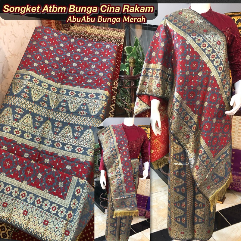 Jual Songket Atbm Bunga Cina Rakam / Songket Tenun Mesin Palembang ...