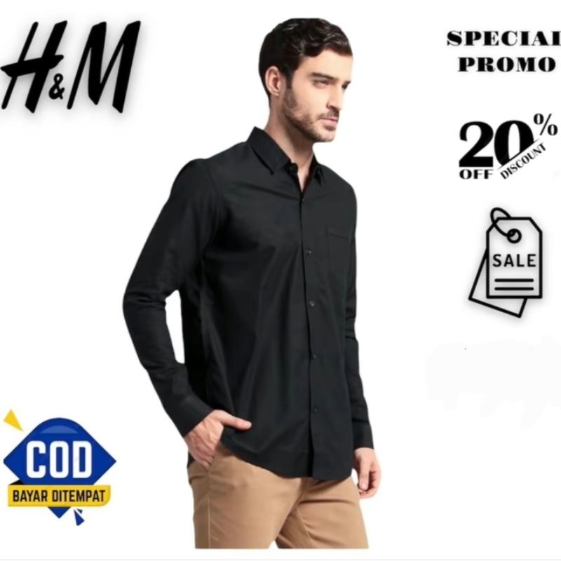 Jual Kemeja Panjang Hitam H&M Kemeja Pria Kemeja HM Kemeja Modern ...