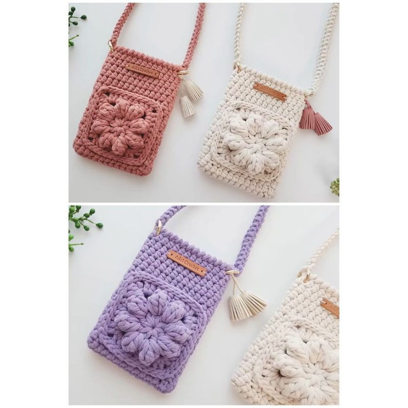 Jual Tas Dompet Selempang Rajut Wanita Premium Korean Crochet Sling and ...