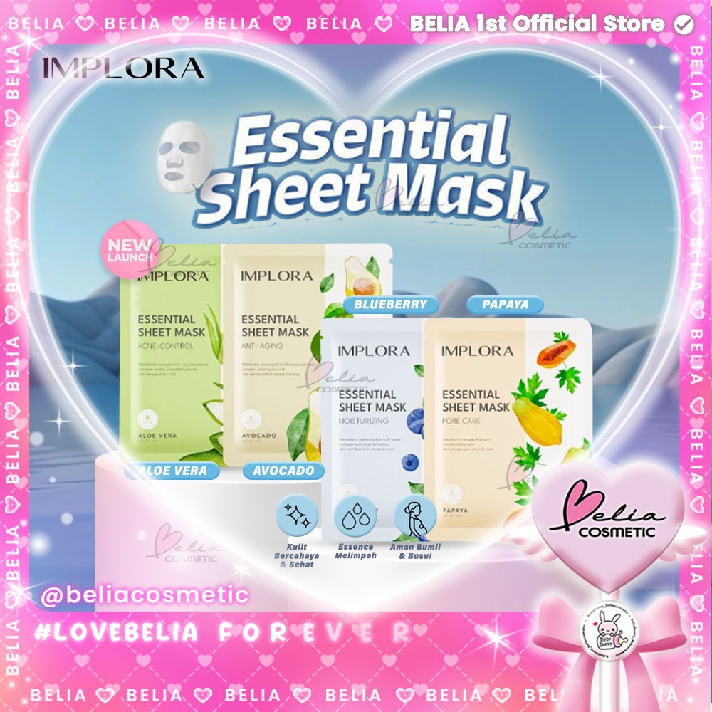 Jual BELIA IMPLORA Essential Sheet Mask | Pore Care | Anti-Aging ...