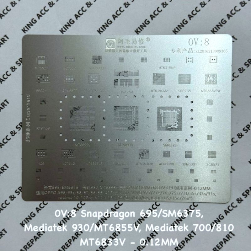 Jual CETAKAN IC AMAOE 0V:8 SNAPDRAGON695/SM6375, MEDIATEK930/MT6855V, MEDIATEK700/810/MT6833V ...