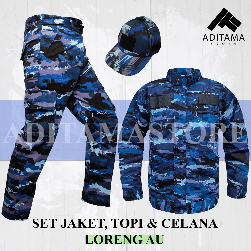 Jual Satu Set Jaket Pria Celana Panjang PDL Topi Loreng Army biru Swa Bhuwana Paksa | Shopee ...